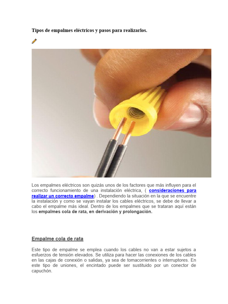 Tipos de empalmes eléctricos y su uso | PDF | Tubería (transporte de ...