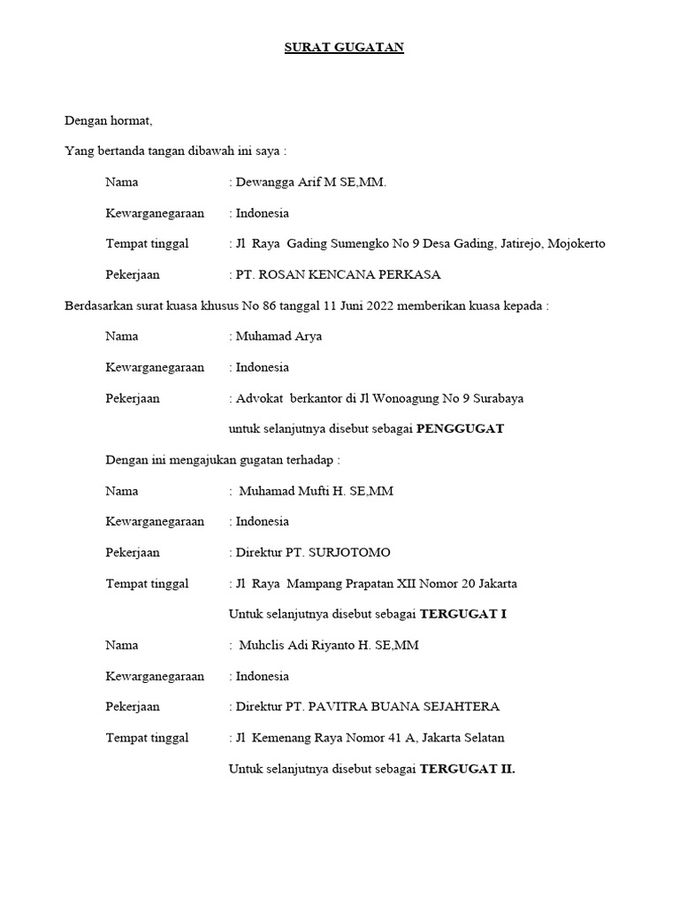 Surat Gugatan Arbitrase | PDF | Hukum