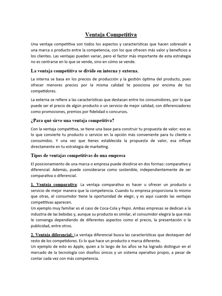 Ventaja Competitiva | Descargar gratis PDF | Ventaja comparativa | Business