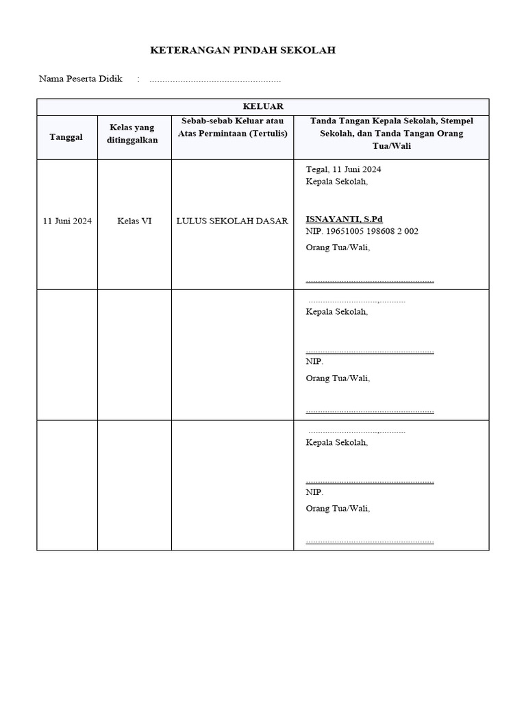 Blangko Mutasi Raport | PDF