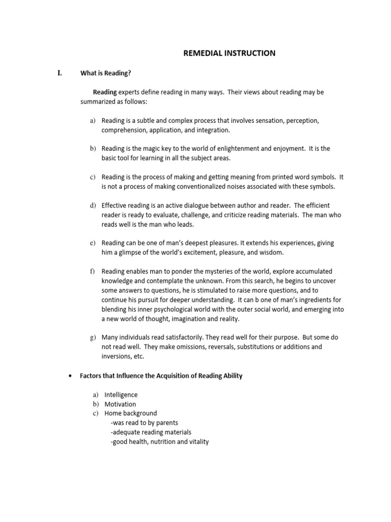 Remedial-Instruction Prefinal | PDF | Intellectual Disability | Reading ...