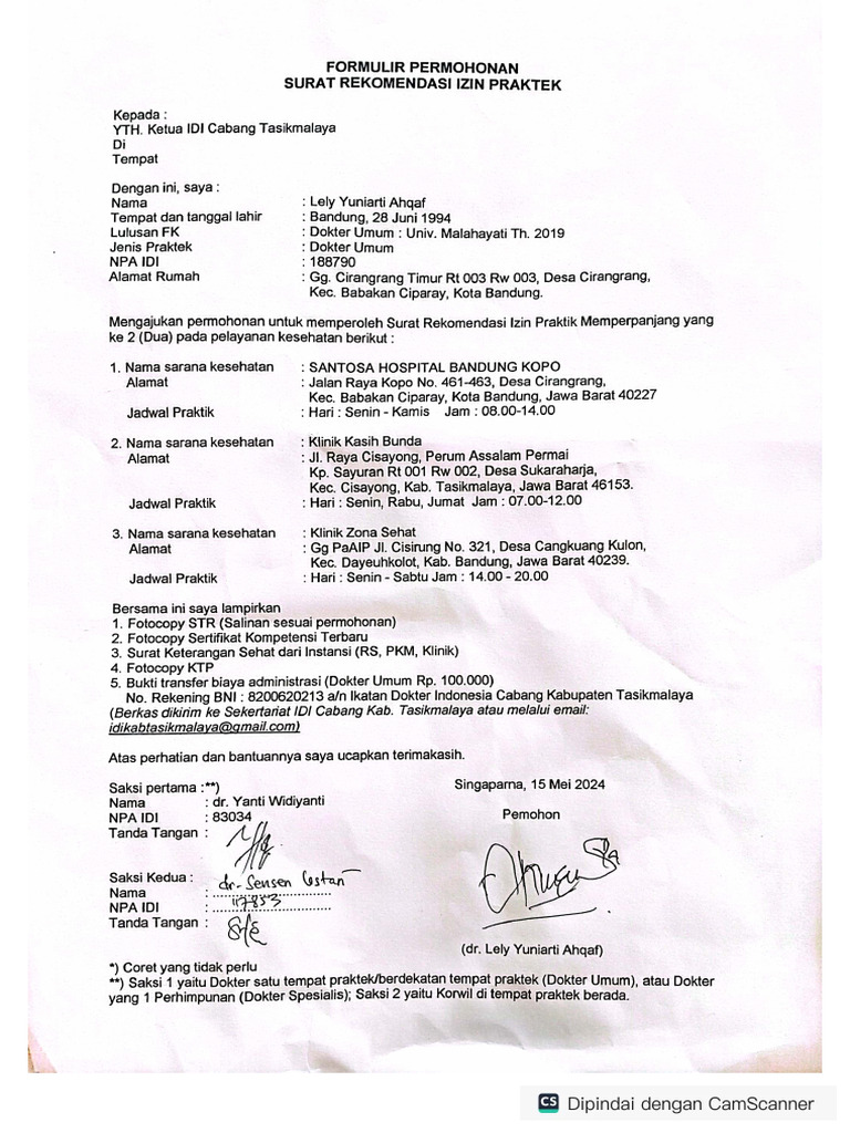 Formulir Permohonan Surat Rekomendasi Izin Praktek | PDF
