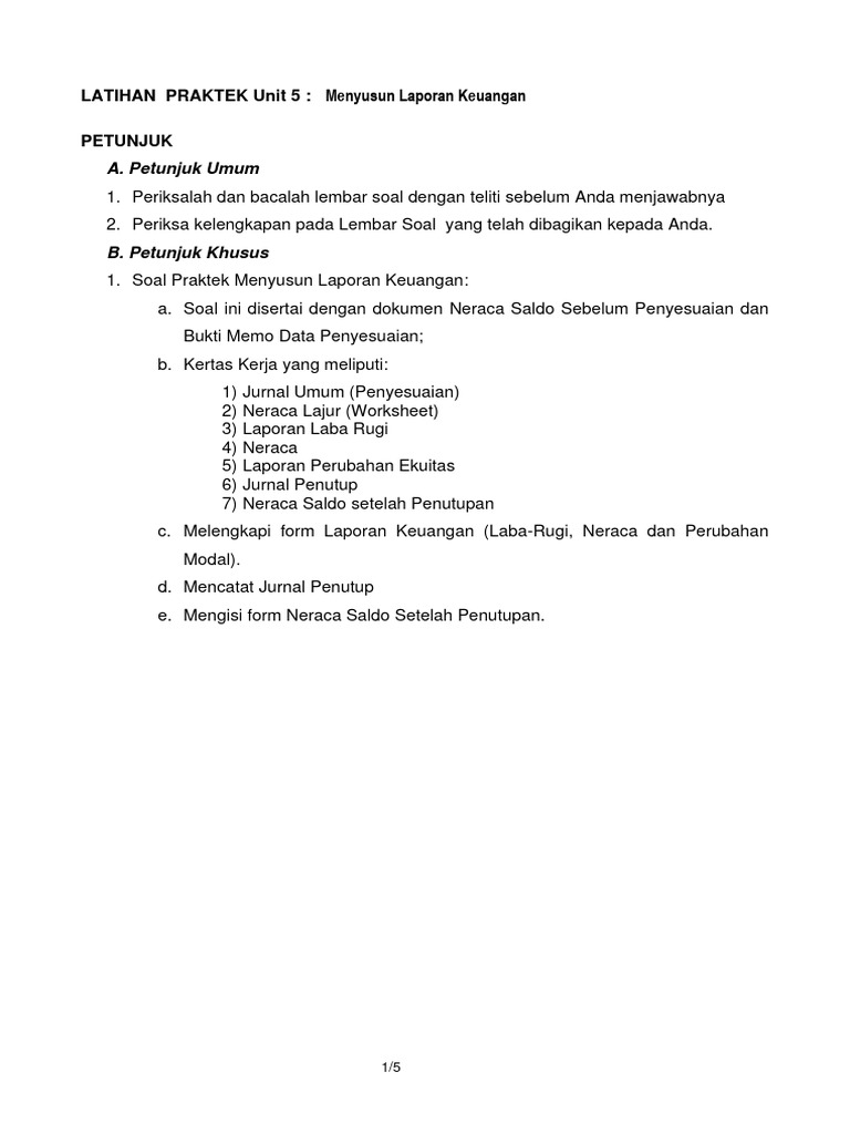 Latihan Unit 5 MENYUSUN LAP KEUANGAN | PDF