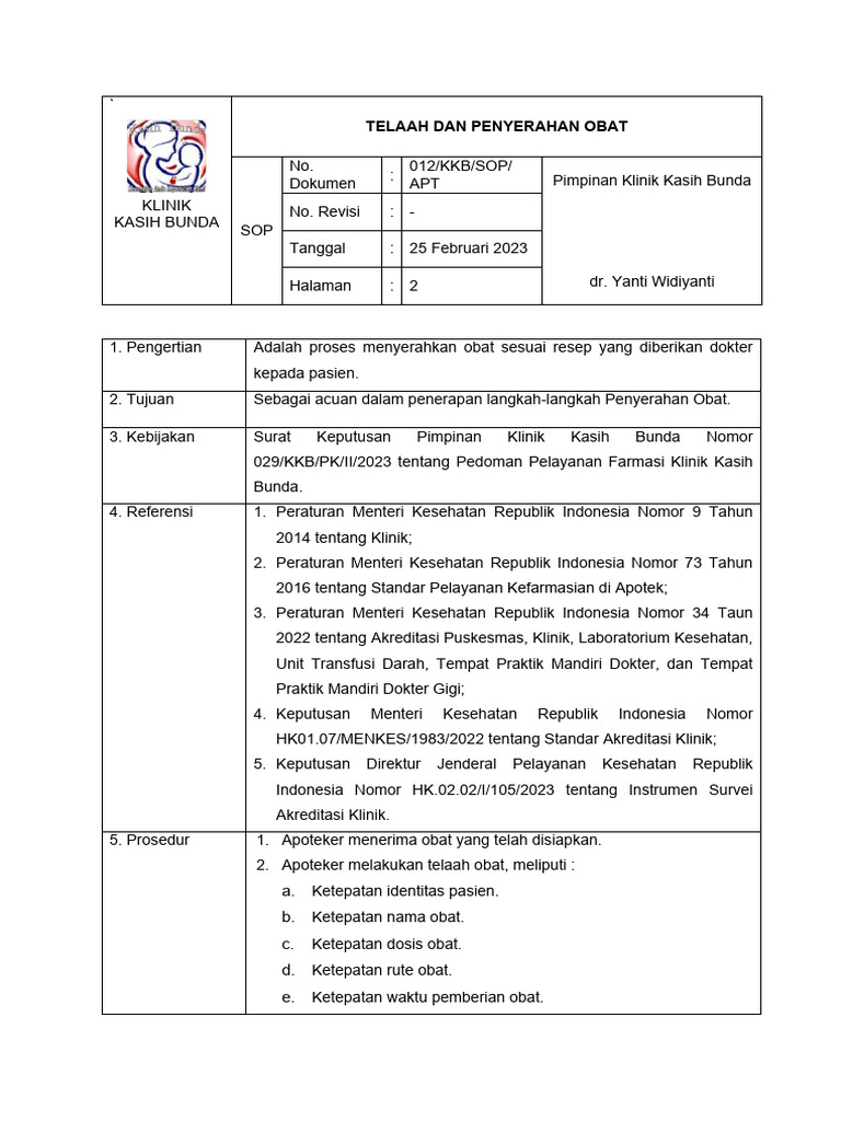 3.15.4.2 Sop Telaah Dan Penyerahan Obat | PDF