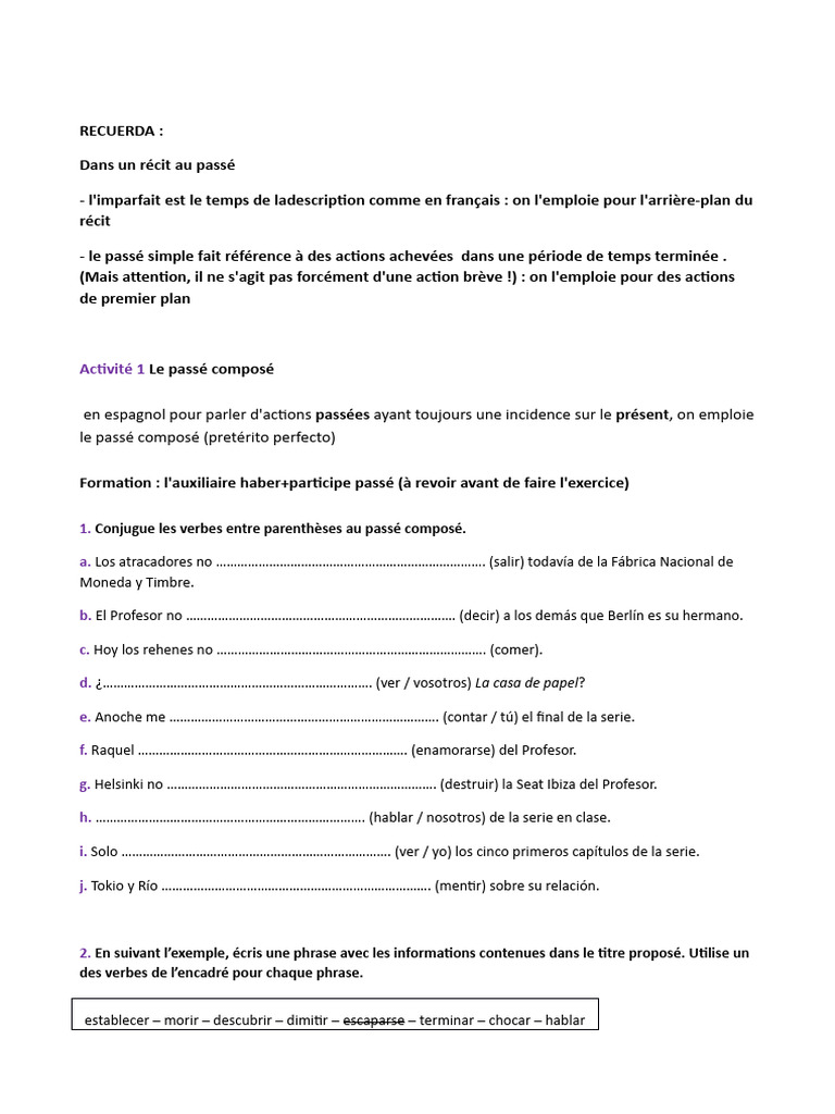 Ejercicios Passé Composé Et Passé Simple 2 | PDF | guerra civil Española | España franquista