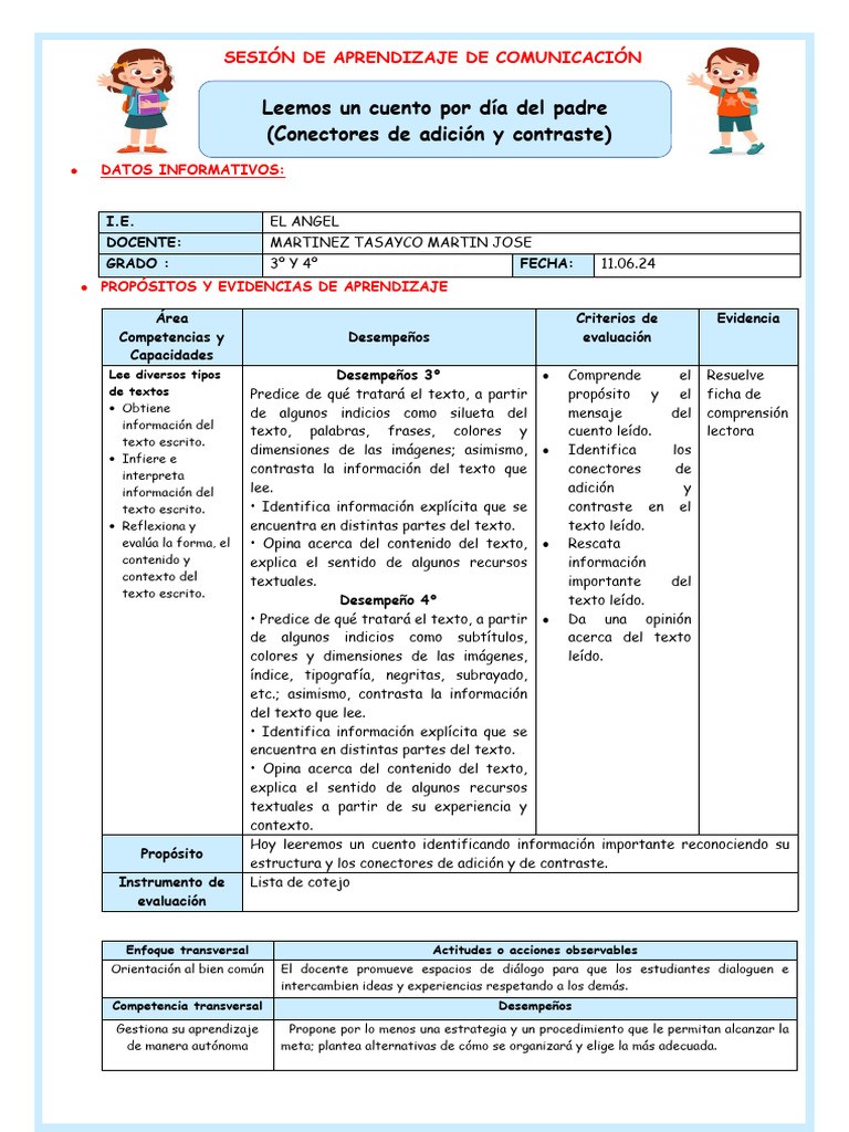 Ses Comu Lun10 Cuento Dia Del Padre Pdf Evaluación Aprendizaje