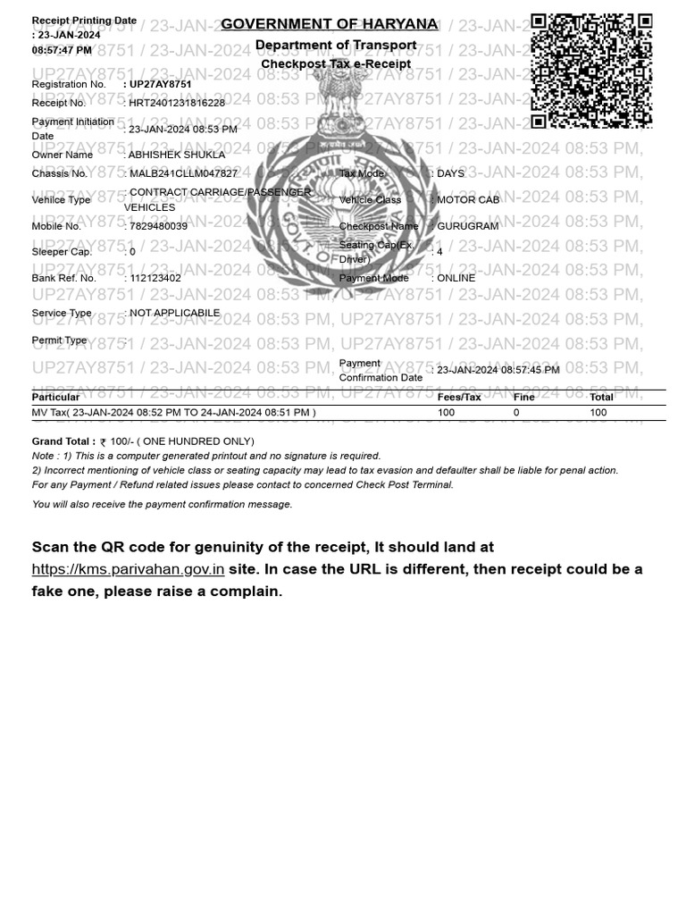 Haryana Road Tax | PDF | Receipt | Vehicles