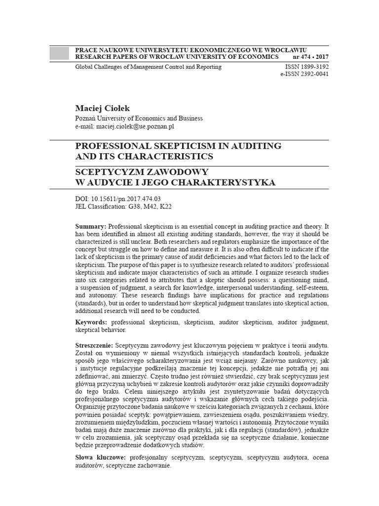 Professional Skepticism in Auditing | PDF | Skepticism | Audit