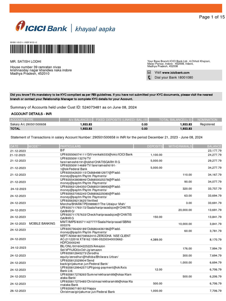 Bank statement of jun (1) | Download Free PDF | Banks | Debit Card