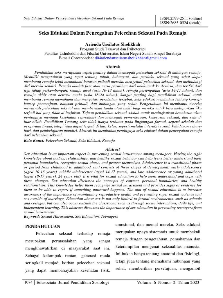 Seks Edukasi Dalam Pencegahan Pelecehan Seksual Pada Remaja: Arienda ...