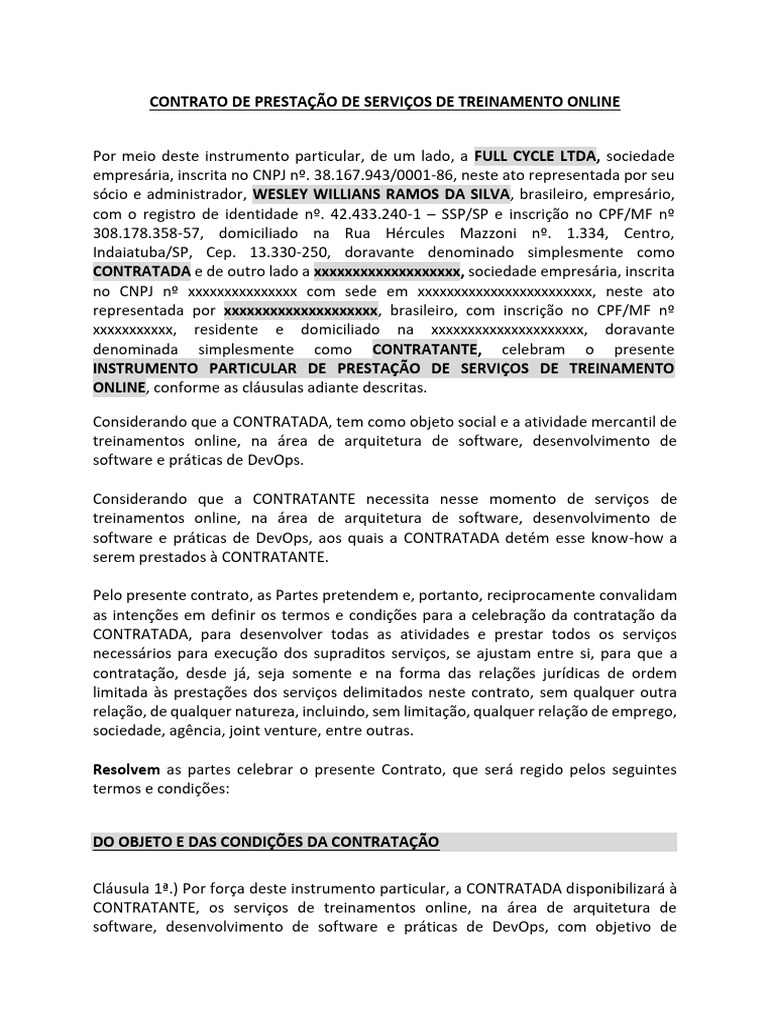 Contrato Full Cycle | PDF | Propriedade intelectual | Indenização Contrato Full Cycle | PDF | Propriedade intelectual | Indenização