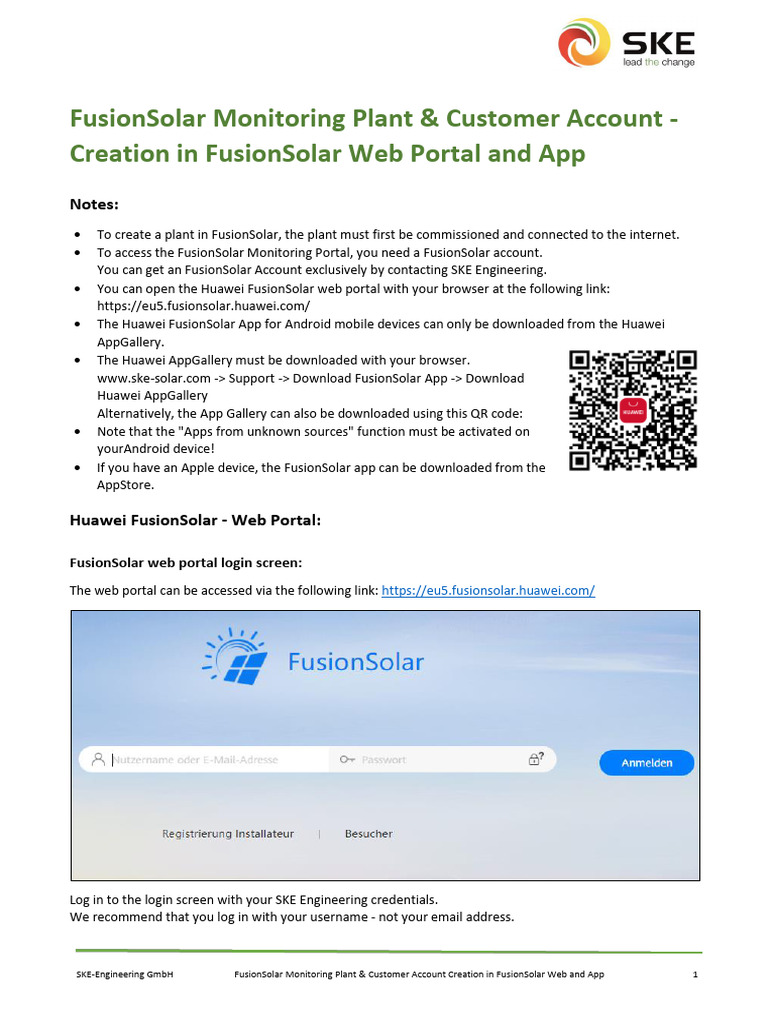 Kurzanleitung Fuer Huawei FusionSolar Monitoring Englisch | PDF | Login | Mobile App