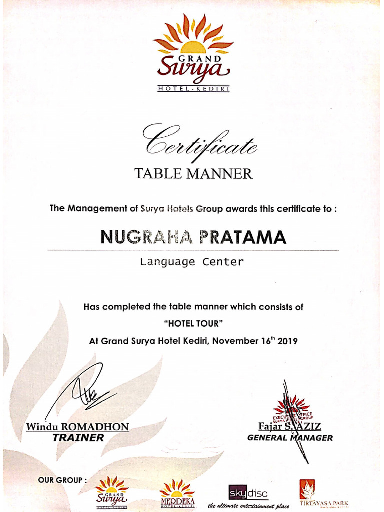 Sertifikat Table Manner | PDF