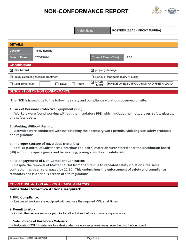 Hse - Non-Conformance Report-22bc-001 | Download Free PDF | Personal ...