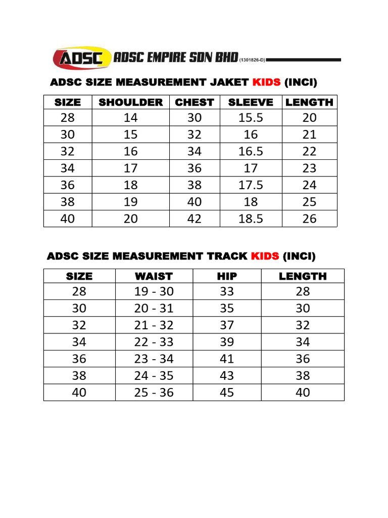 Size Chart 2024 | Download Free PDF | Clothing | Fashion