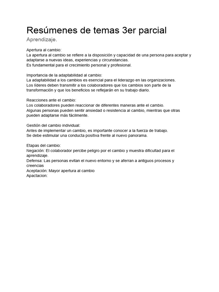 Resúmenes de Temas 3er Parcial | PDF | Gestión del tiempo | Habilidades profesionales
