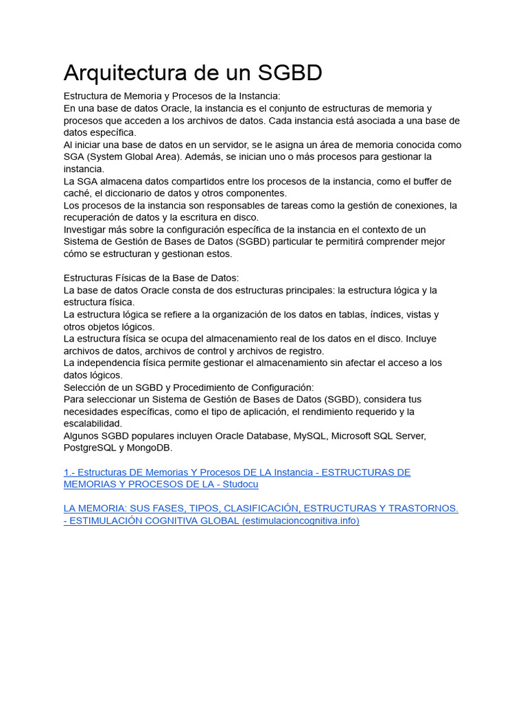Arquitectura de Un SGBD | PDF | Computadoras