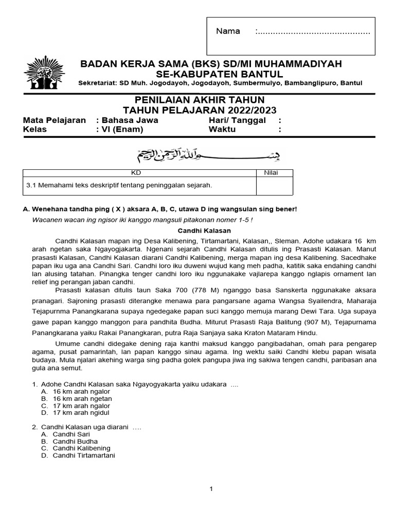 Soal Pat Kelas 6 - Basa Jawa | PDF