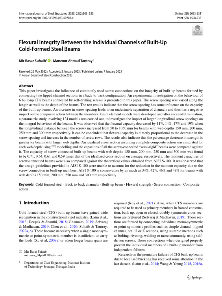 Flexural Integrity Between The Individual Channels of Built Up CFS ...