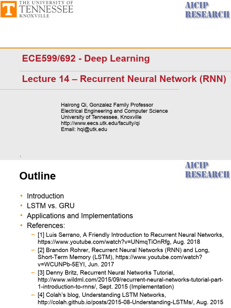 lecture14-rnn-intro | PDF | Artificial Neural Network | Learning
