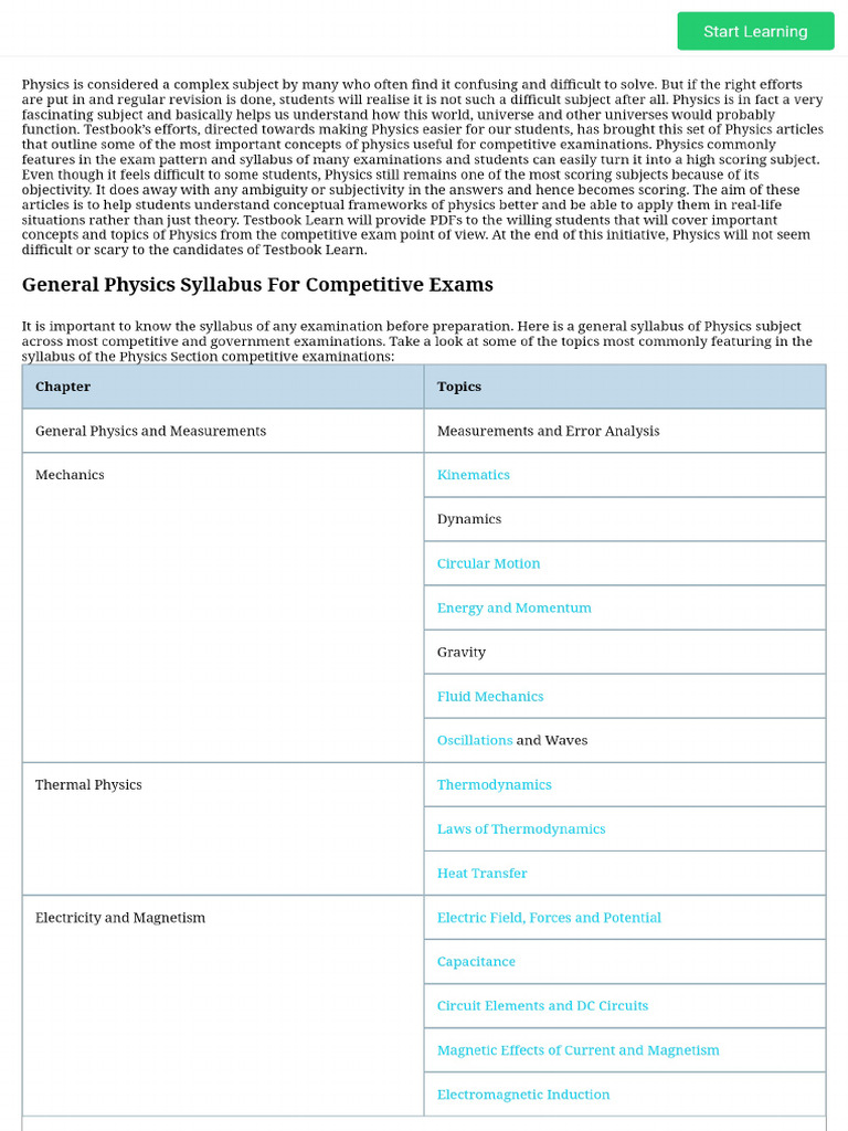 Physics for Competitive Exams_ List of Important Topics and Notes | PDF