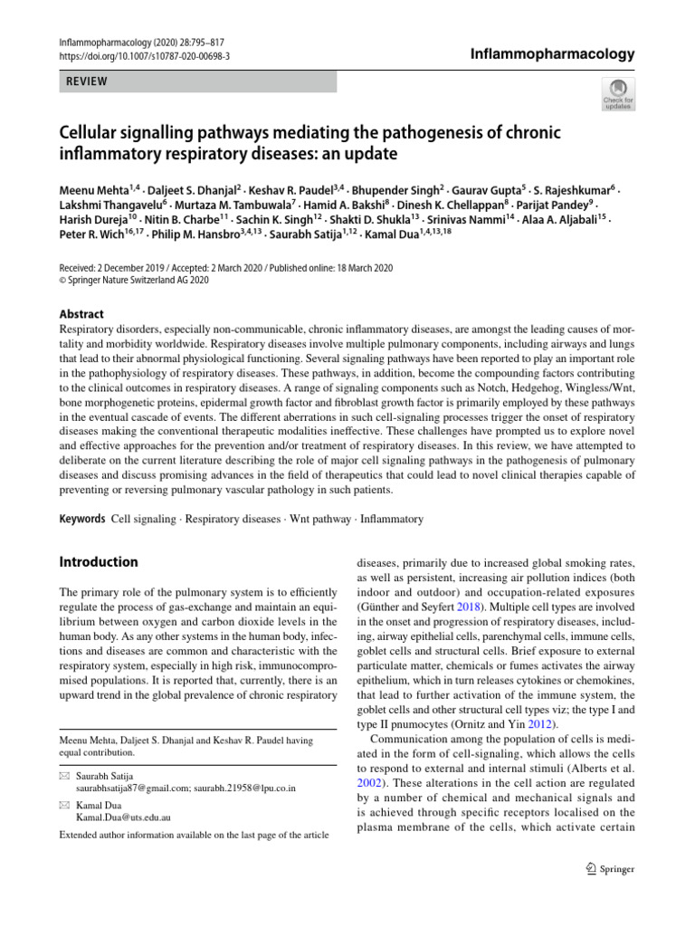Cellular Signalling Pathways Mediating The Pathogenesis of Chronic | PDF | Cell Signaling ...