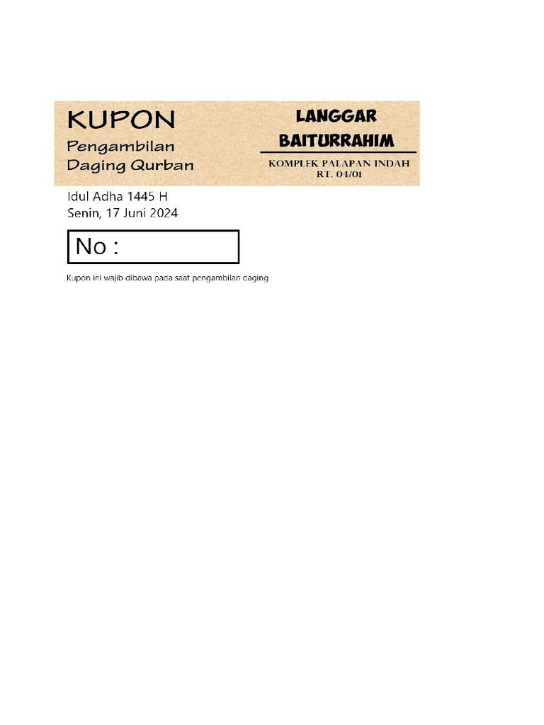 Kupon Qurban | PDF
