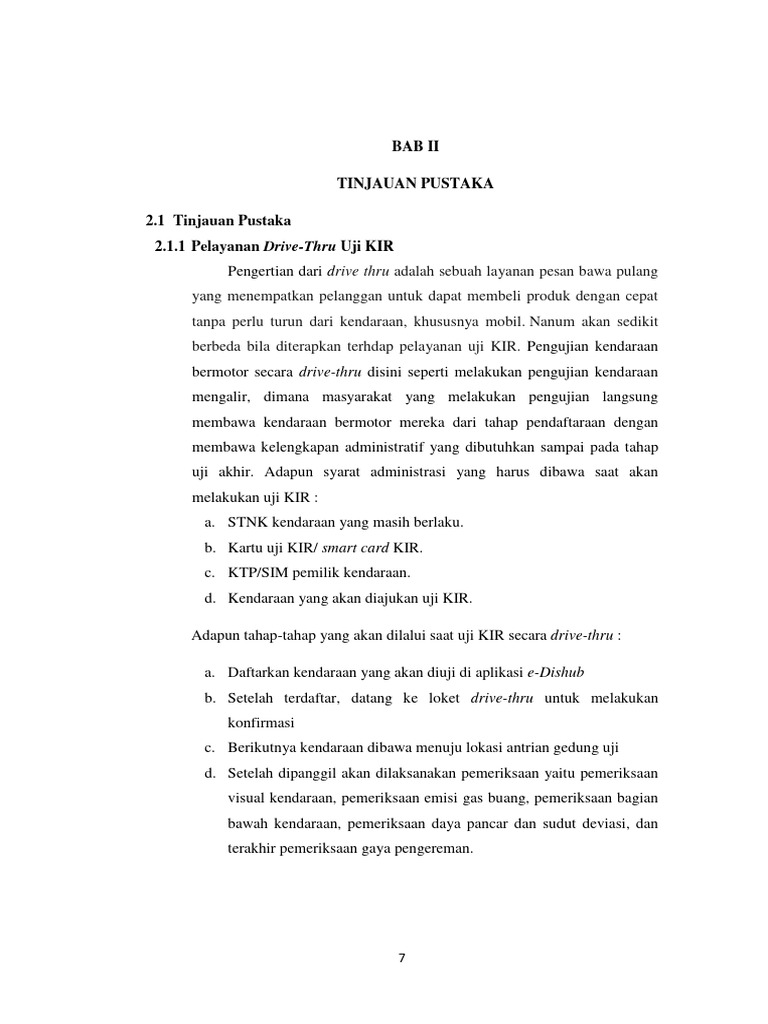 Bab Ii Tinjauan Pustaka 2.1 Tinjauan Pustaka 2.1.1 Pelayanan Drive-Thru Uji KIR | PDF