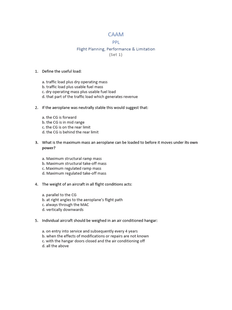 CAAM PPL FPPL Set 1 | PDF | Takeoff | Flight