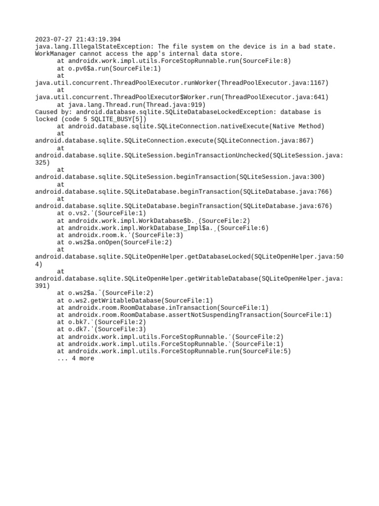 WorkManager SQLite Database Error | PDF | Games & Activities | Computers