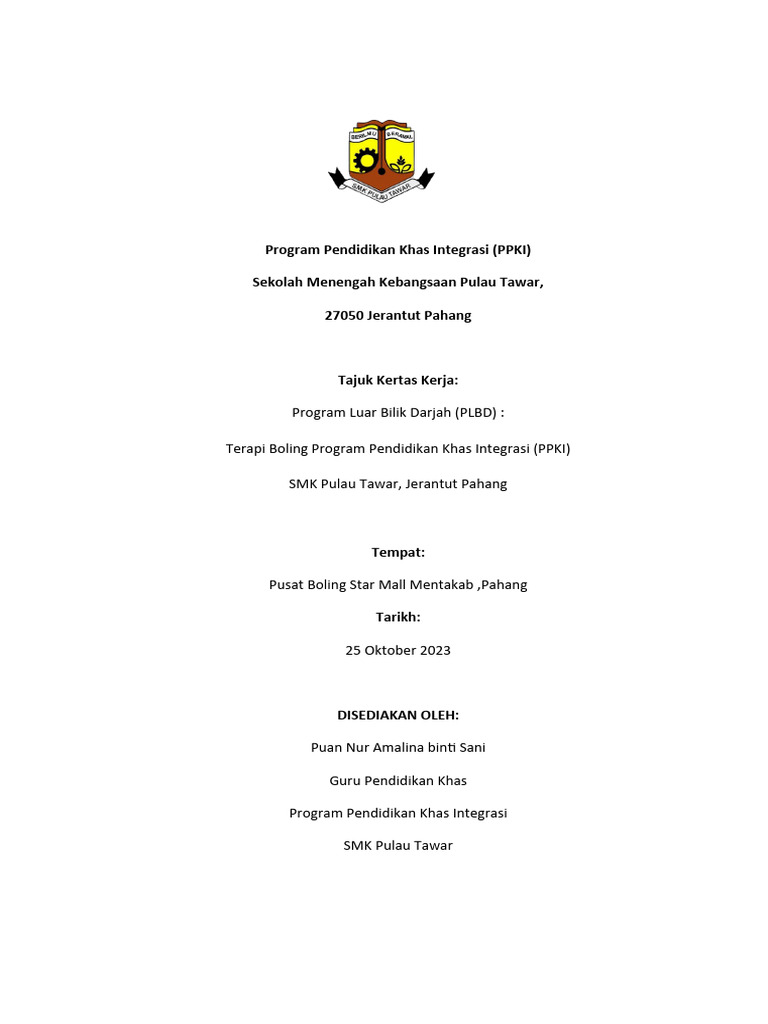Kertas Kerja Terapi Boling Ppki SMKPT 2023 | PDF