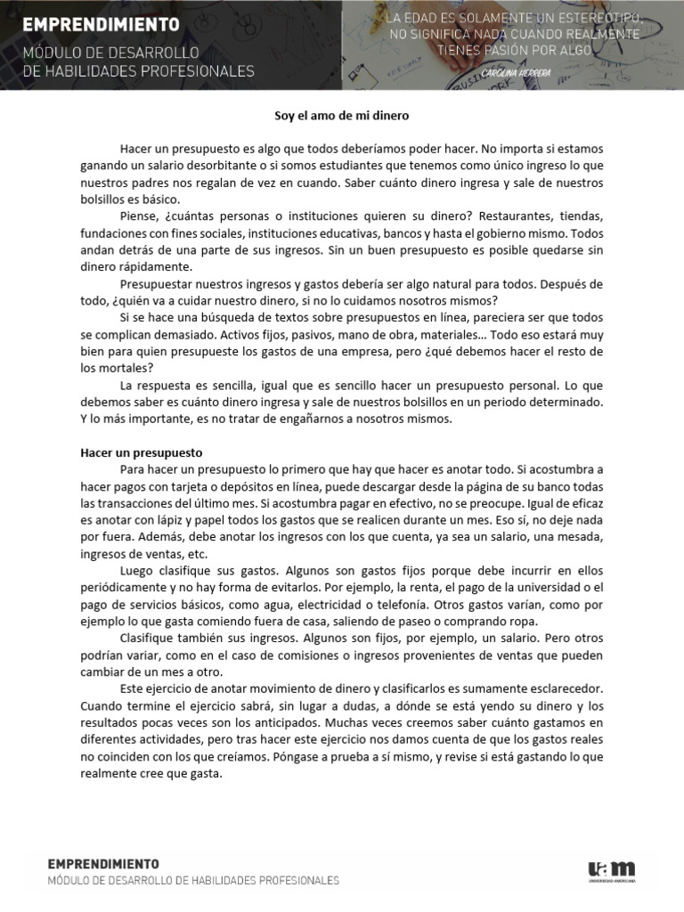 M3. Soy El Amo de Mi Dinero | PDF | Presupuesto | Dinero