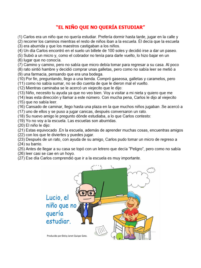 El Niño Que No Quería Estudiar | PDF