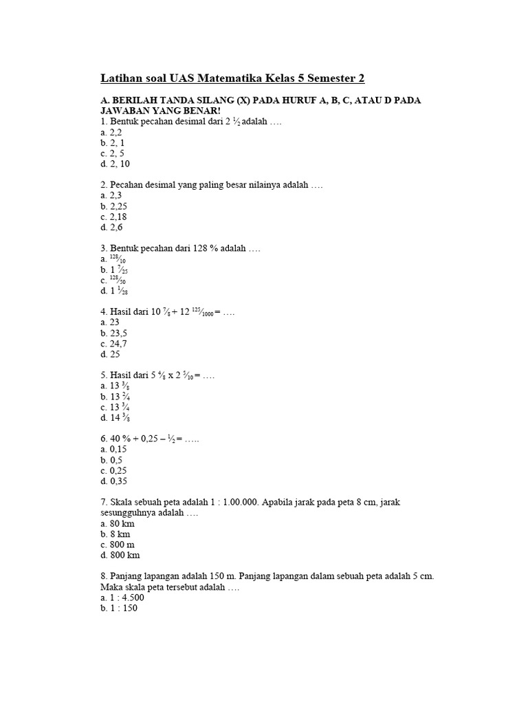 Latihan Soal UAS Matematika Kelas 5 Semester 2 | PDF | Metode & Bahan Ajar | Griya & Taman