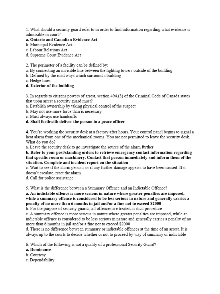 Answer Key Security Prep 2 | PDF | Security Guard | Police