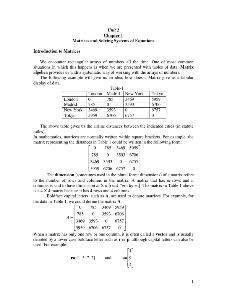 Unit 2 Chapter 1 (Introduction To Matrices) | PDF | Matrix (Mathematics ...