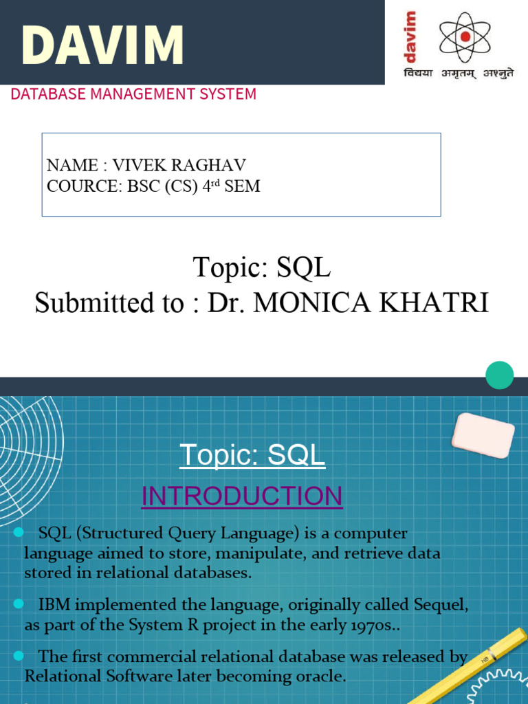 SQL of DBMS PRESENTATION | Download Free PDF | Sql | Databases