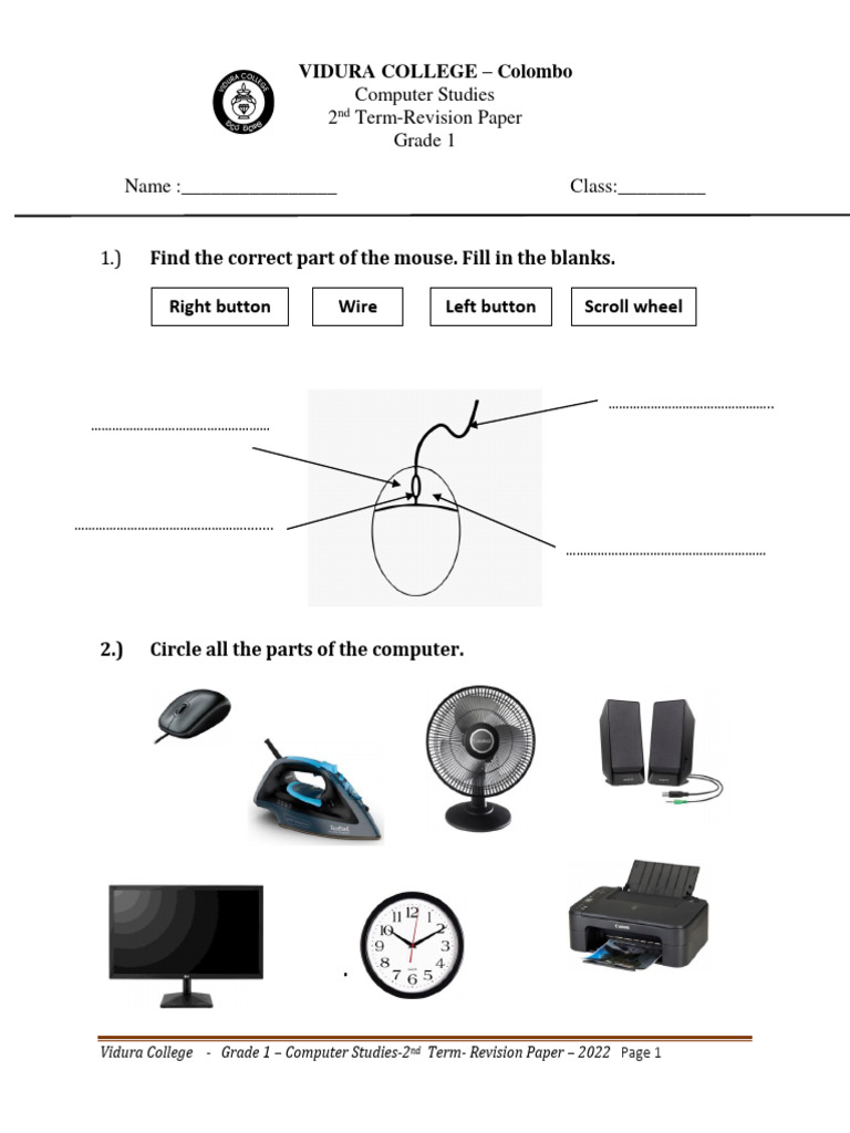 Grade 1 Computer Studies Revision Paper | PDF
