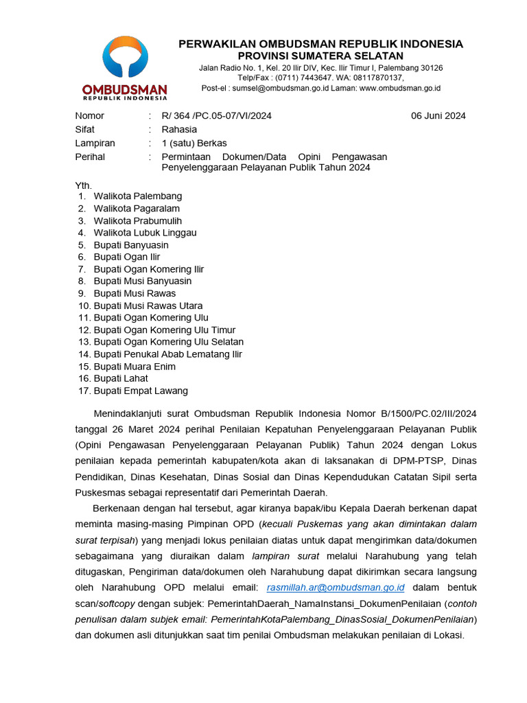 Opd-Surat Dokumen Kepala Daerah Tahun 2024 | PDF