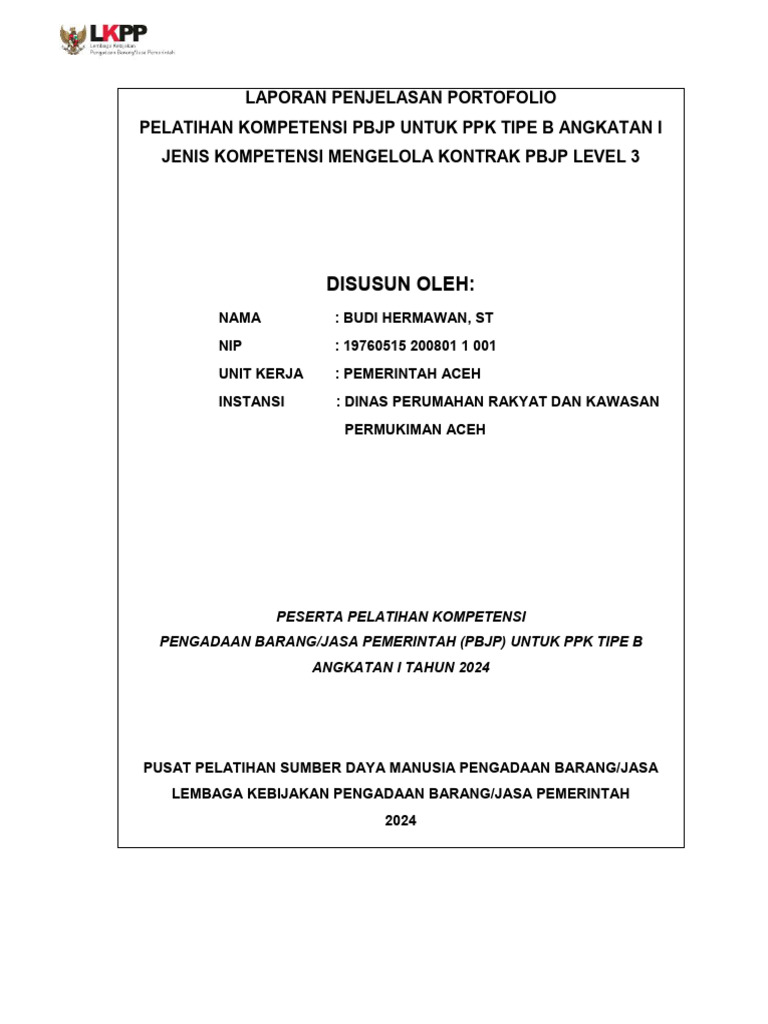 Budi Hermawan - Laporan Portofolio PPK Tipe B 2024 - JK 3 - Signed | PDF