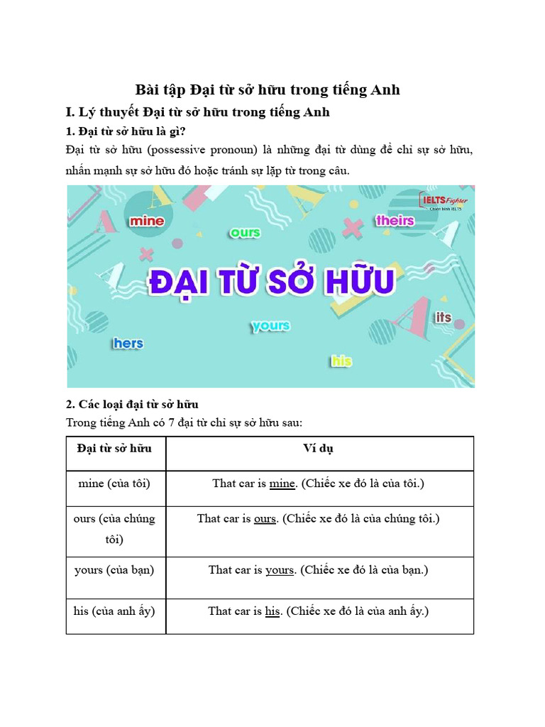 50 Bai Tap Dai Tu So Huu Trong Tieng Anh Co Dap An Chi Tiet | PDF