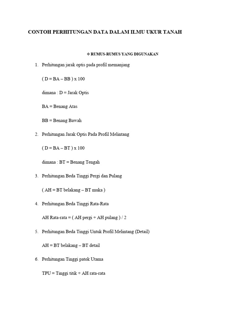 CONTOH PERHITUNGAN DATA DALAM ILMU UKUR TANAH (1) | PDF