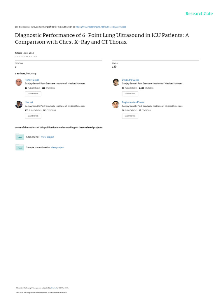 6 PT POCUS Lung Vs CXR in ICU Pts | PDF | Ct Scan | Intensive Care Medicine