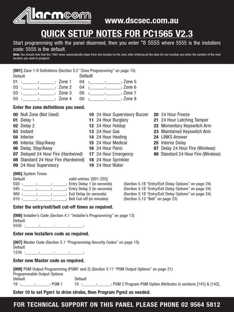 PC 1565 Quick Program Guide | PDF | Telephone Number | Telephone
