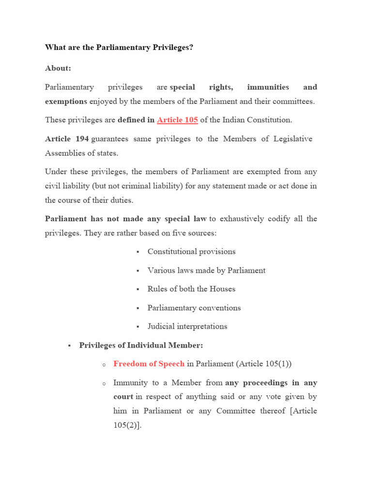Understanding Parliamentary Privileges in India | PDF | Parliamentary ...