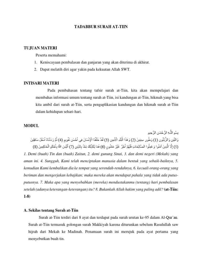 Tadabbur Surah At-Tiin dan Hikmahnya | PDF