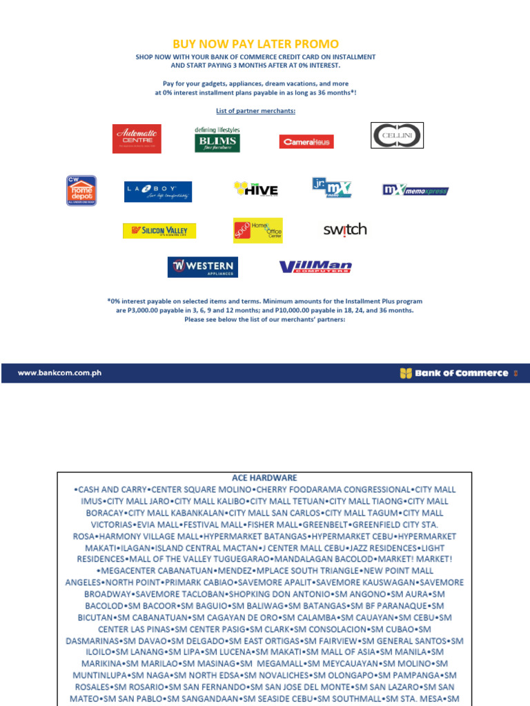 List of Buy Now Pay Later Promo Merchants | PDF | Makati | Retail Companies