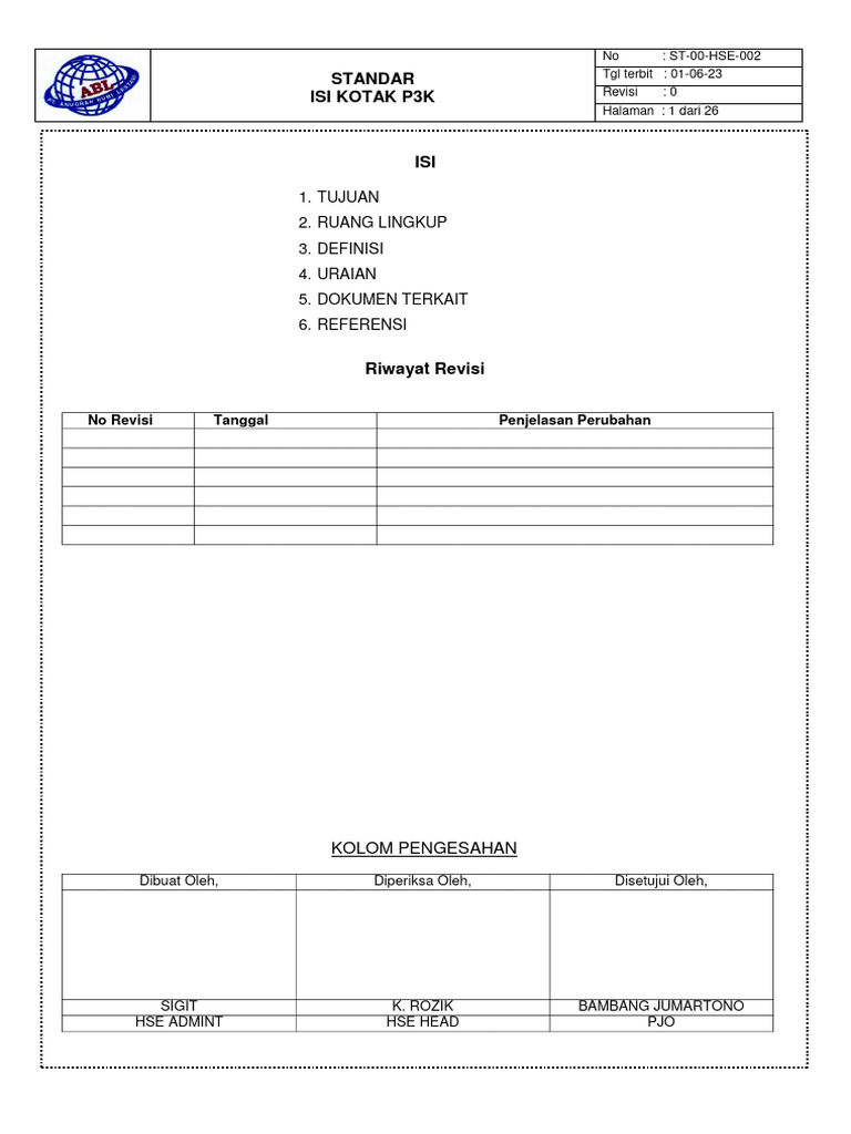 ST 00 HSE 001 - Standar Isi Kotak P3K | PDF