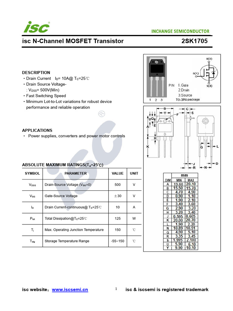 2 SK 1705 | PDF | Field Effect Transistor | Mosfet