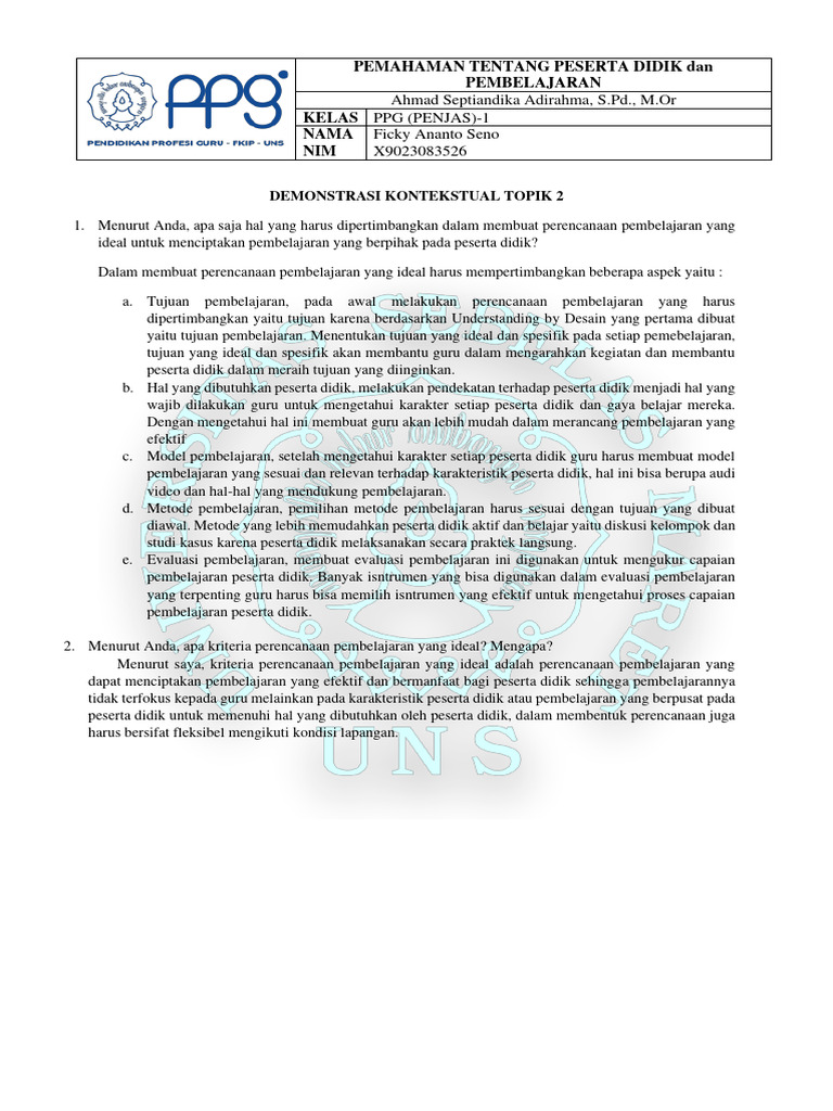 Demonstrasi Kontekstual Topik 2 | PDF